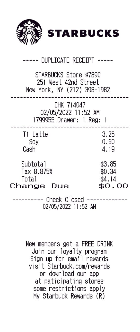 Starbucks Receipt